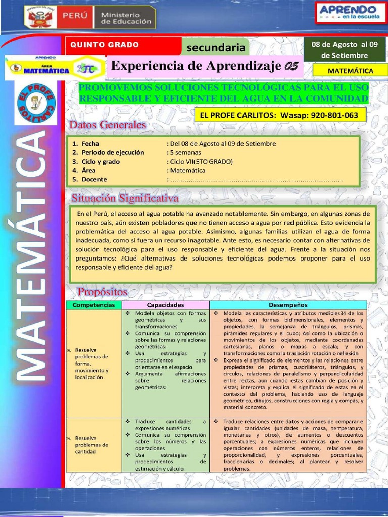 EXPERIENCIA DE APRENDIZAJE 05 - CICLO VII - 5to GRADO GRADO - MATEMATICA - 00001 | PDF