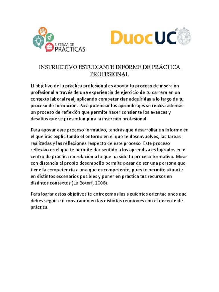 Instructivo Estudiante Informe de Práctica Profesional | PDF