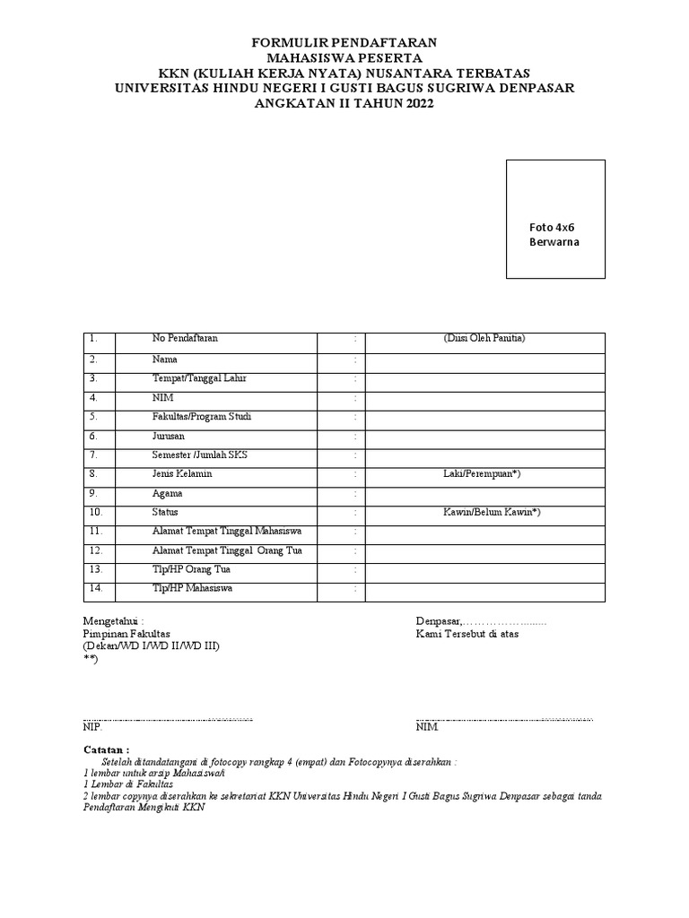 Formulir Pendaftaran KKN 2022 | PDF