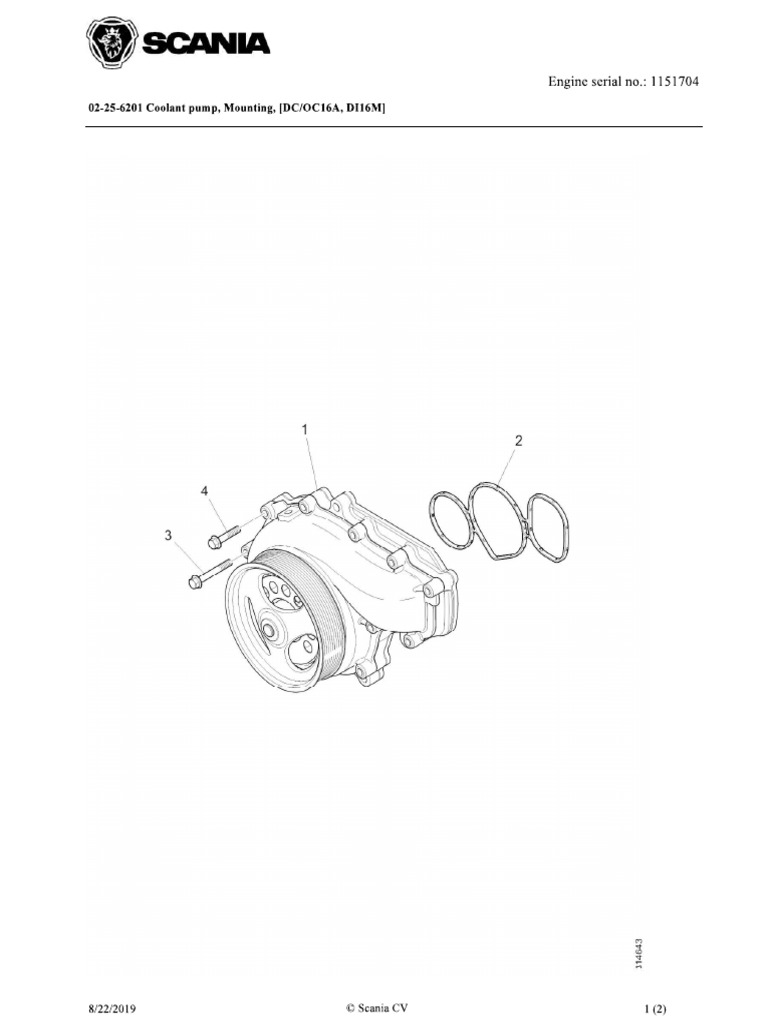 Scania DC 16 - 02 Coolant Pump Mounting | PDF