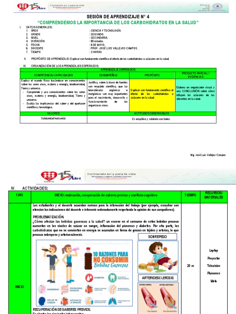 4 Sesión de Aprendizaje | PDF | Carbohidratos | Polisacárido