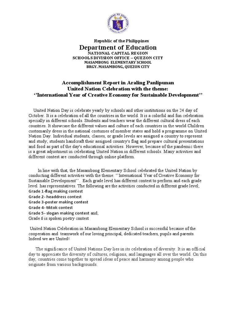 Accomplishment Report - United Nation Celebration | PDF