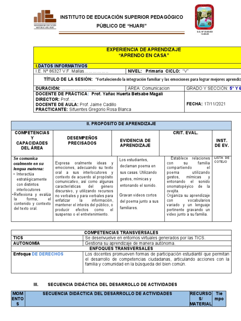 Experiencia de Aprendizaje N°02 | PDF | Aprendizaje | Maestros