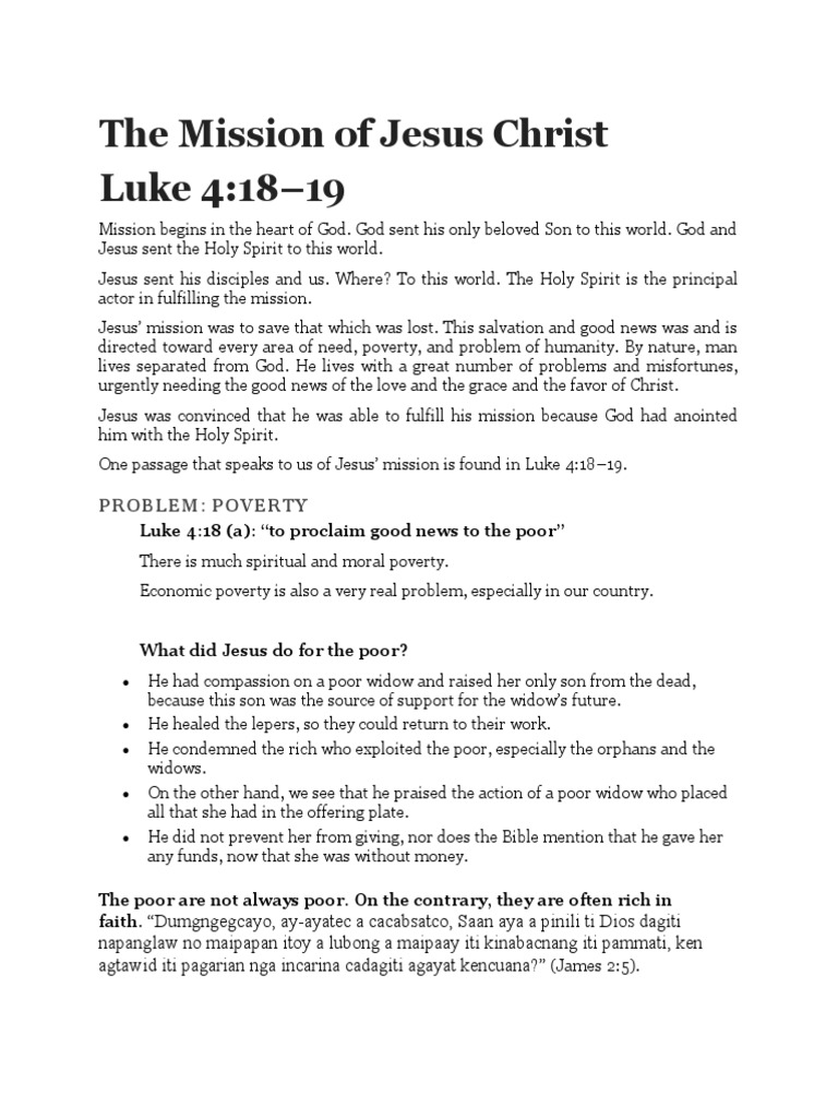 The Mission of Jesus Christ | PDF | Jesus | Gospel Of Luke