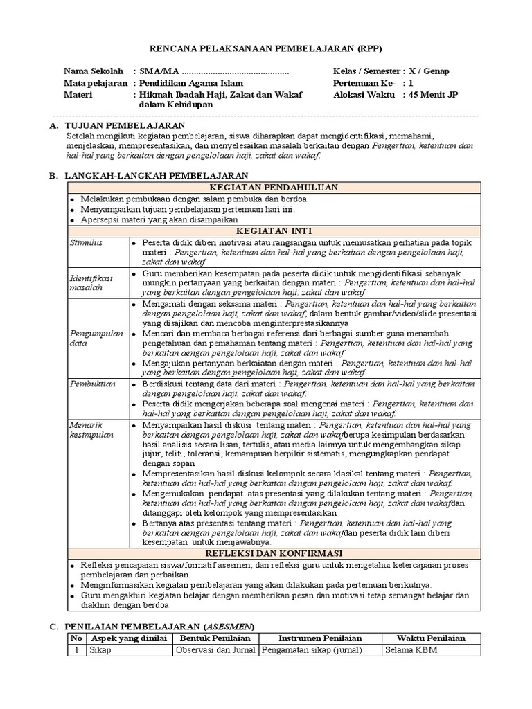 RPP 9 - Hikmah Ibadah Haji, Zakat Dan Wakaf Dalam Kehidupan | PDF