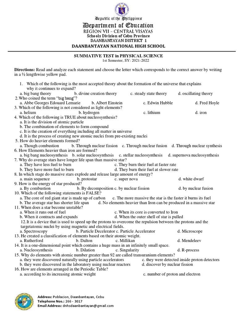Summative Test: Physical Science 1st Sem | PDF | Chemical Polarity ...