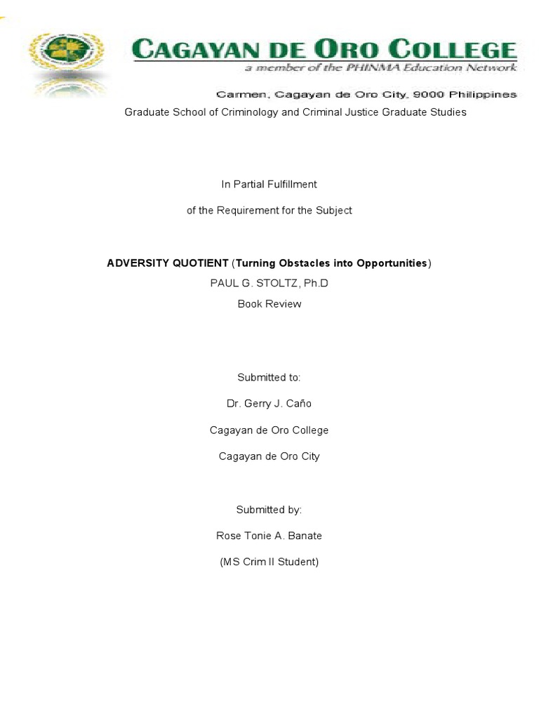 ADVERSITY QUOTIENT (Turning Obstacles Into Opportunities) | PDF ...