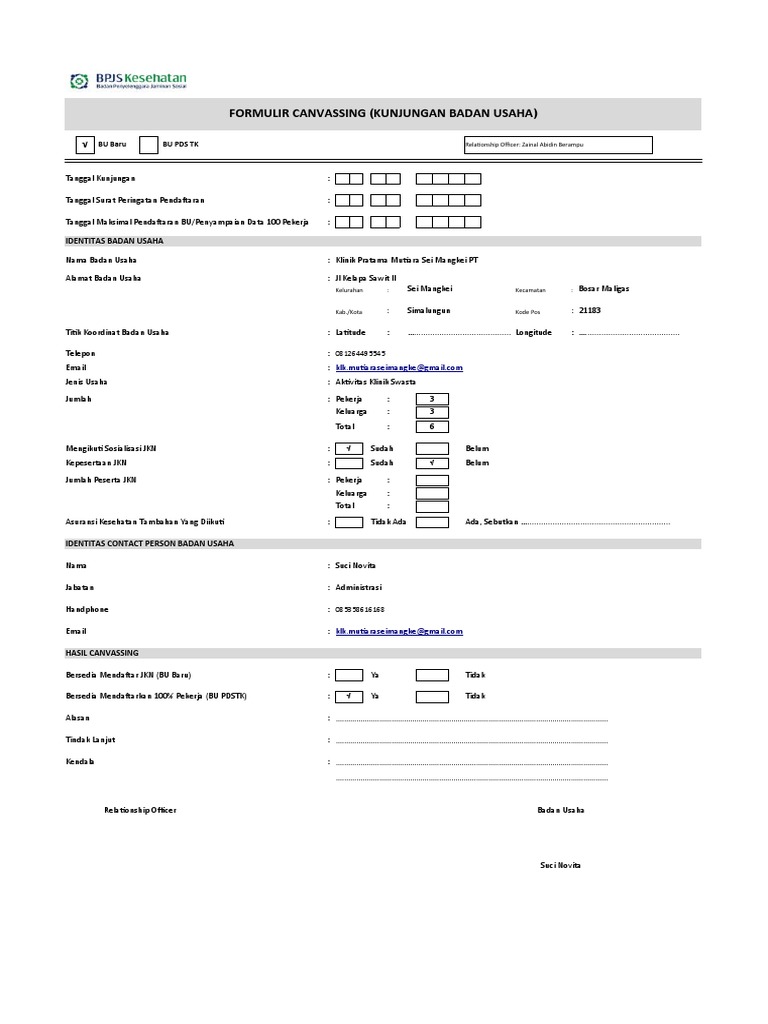 Lampiran 4 - Formulir Kunjungan Bu Final (Canvassing) | PDF