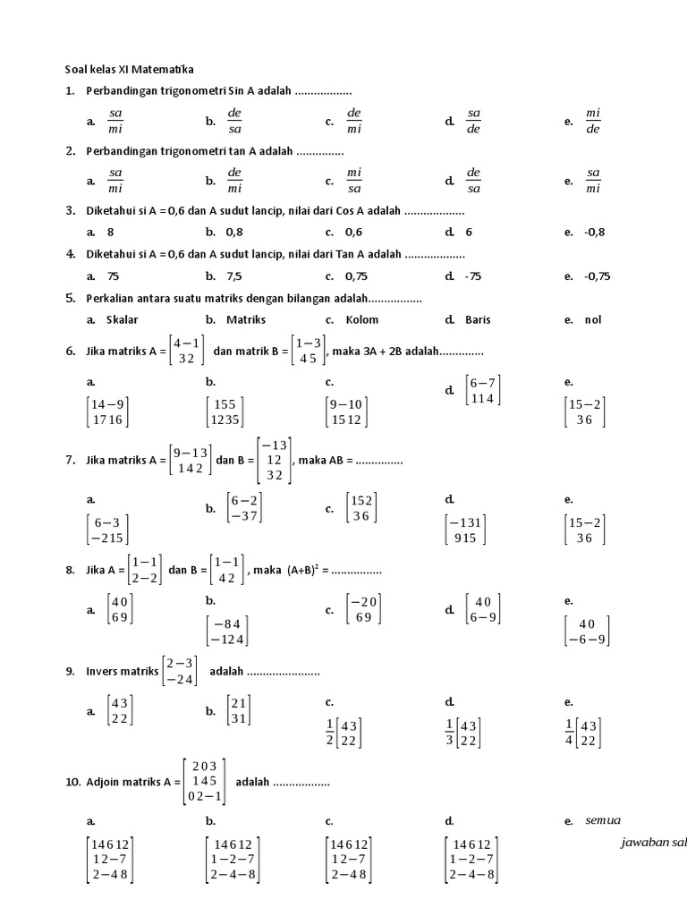 Soal Kelas XI Matematika | PDF | Metode & Bahan Ajar