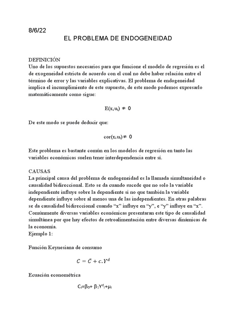 El Problema de Endogeneidad | PDF | Endogeneidad (Econometría) | Análisis de regresión