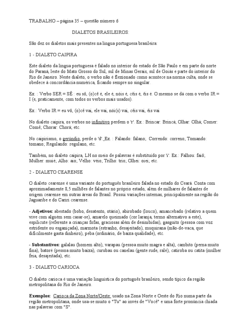 Dialetos Brasileiros | Download grátis PDF | Dialeto | Alimentos