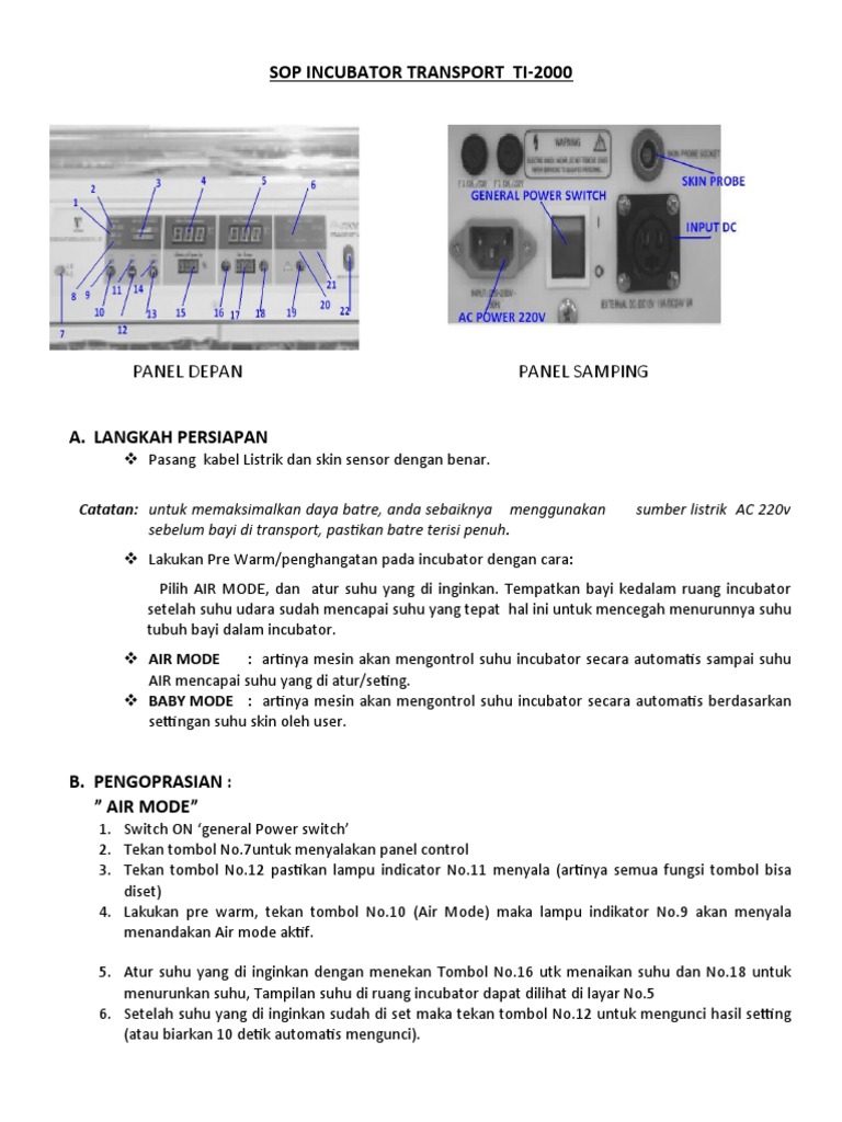 SOP Transport Inkubator TI-2000 | PDF