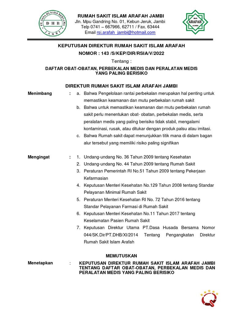 SK Tentang Tentang Daftar Obat-Obatan, Perbekalan Medis Dan Peralatan ...