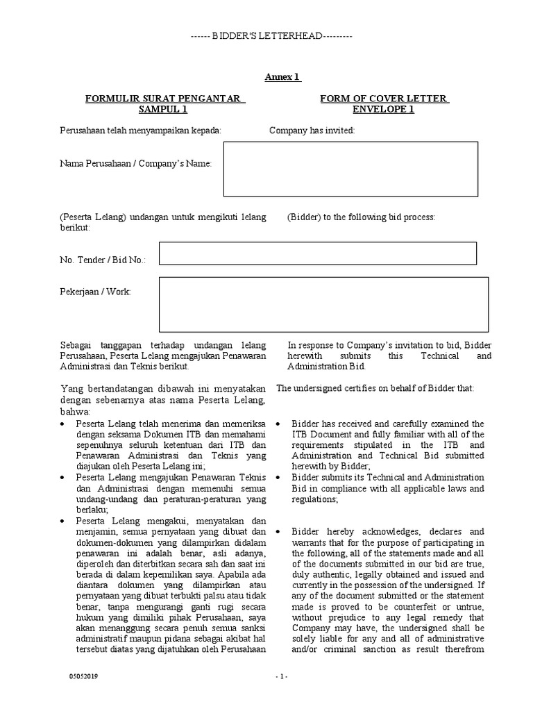 01.0 Form 1-1 Cover Letter | PDF
