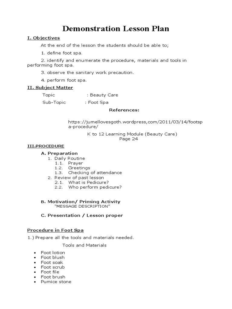 Demonstration Lesson Plan: I. Objectives | PDF