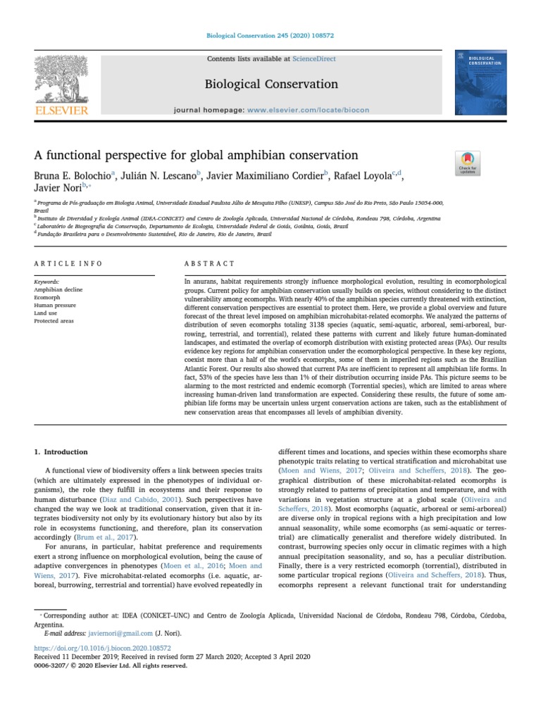 A Functional Perspective For Global Amphibian Conservation | PDF ...