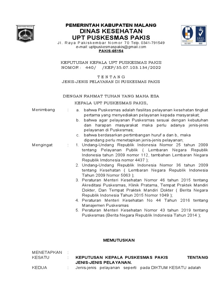 SK Jenis Jenis Pelayanan | PDF