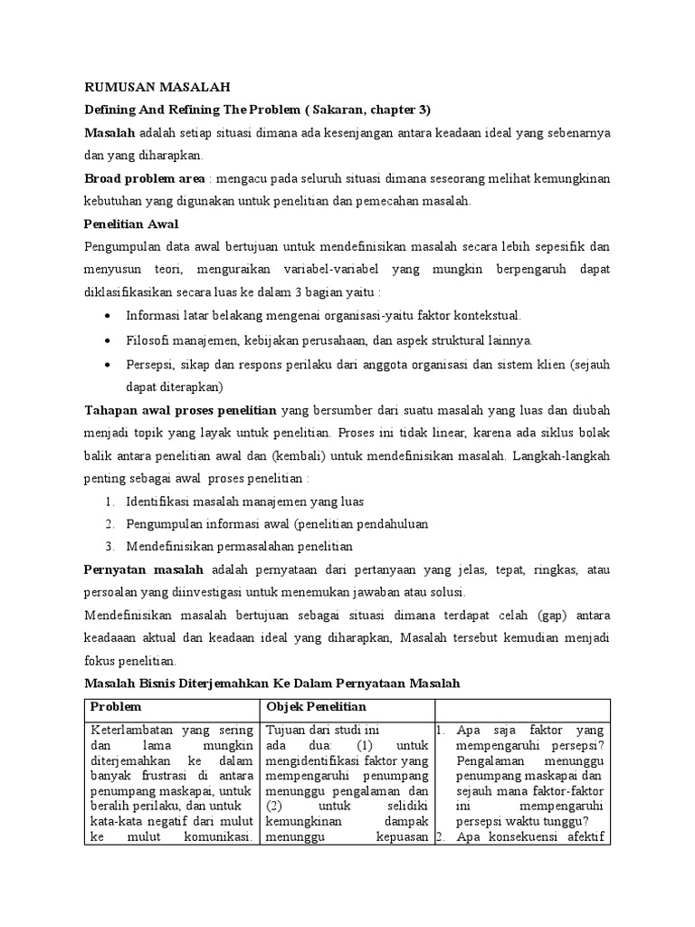 Defining and Refining The Problem | PDF