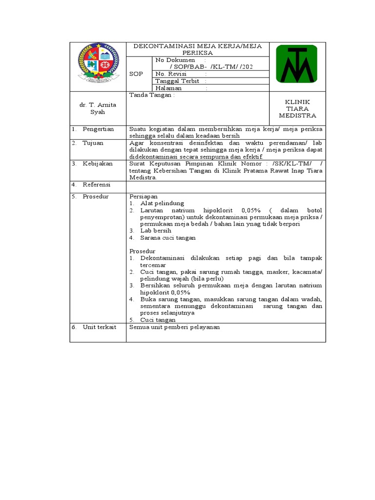 Sop Dekontaminasi Meja Kerja | PDF