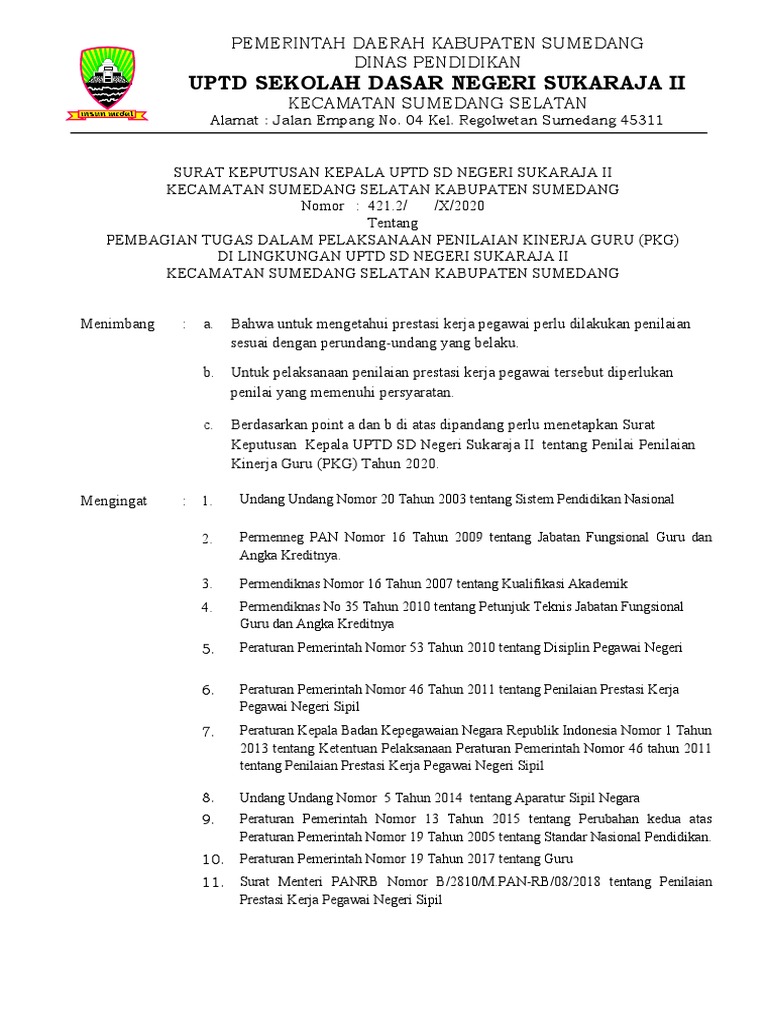 Pembagian Tugas PKG SD Sukaraja II | PDF