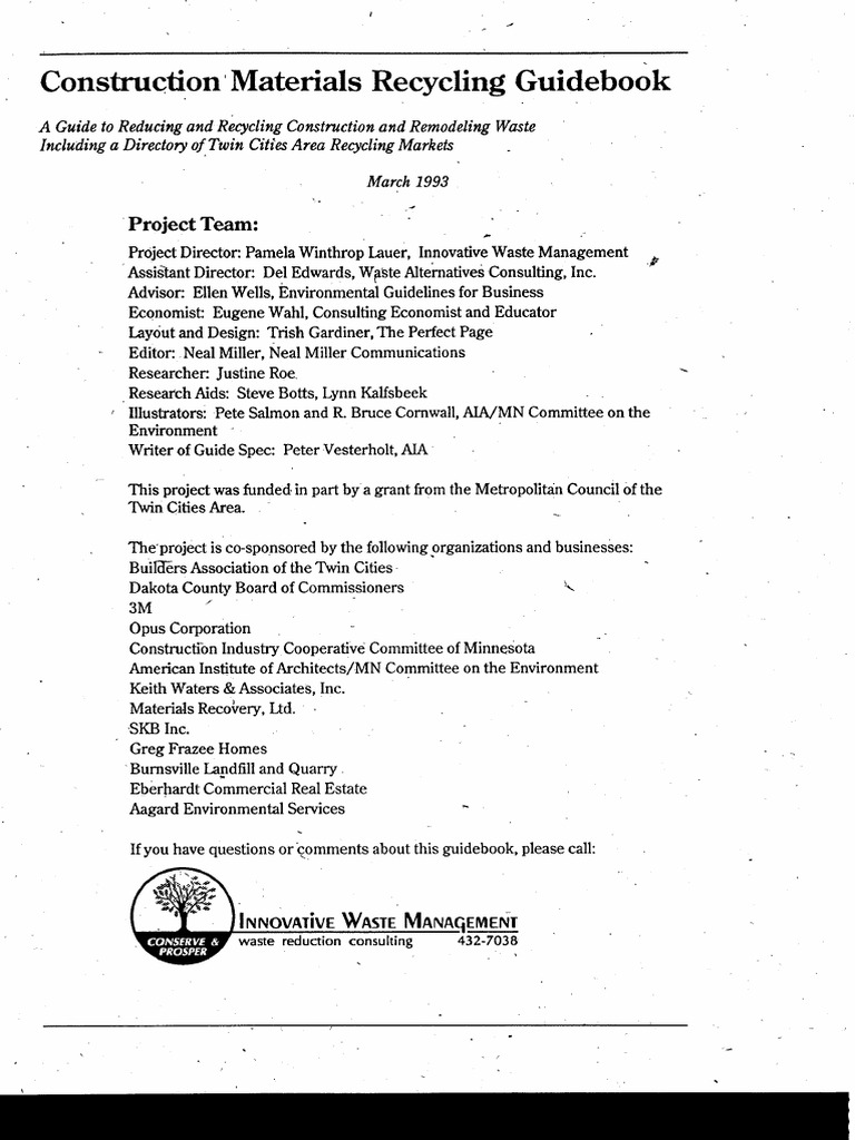 IWM - Construction Material Recycling Guidebook | PDF | Recycling | Drywall