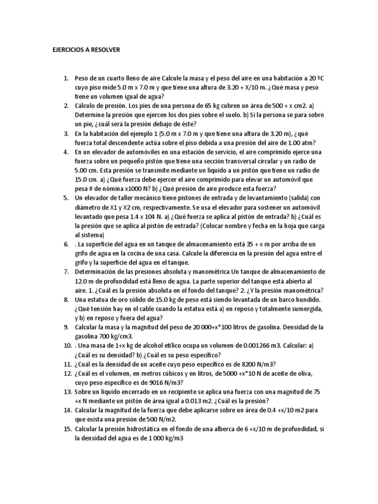 Ejercicios A Resolver Fisica | PDF | Presión | Agua