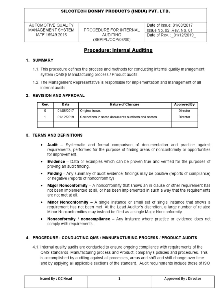 Procedure For Internal Auditing | PDF | Audit | Internal Audit