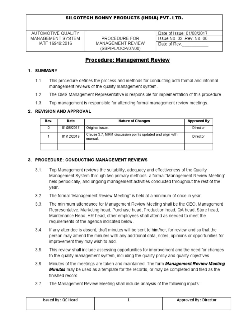 Management Review Procedure Overview | PDF | Quality Management System ...