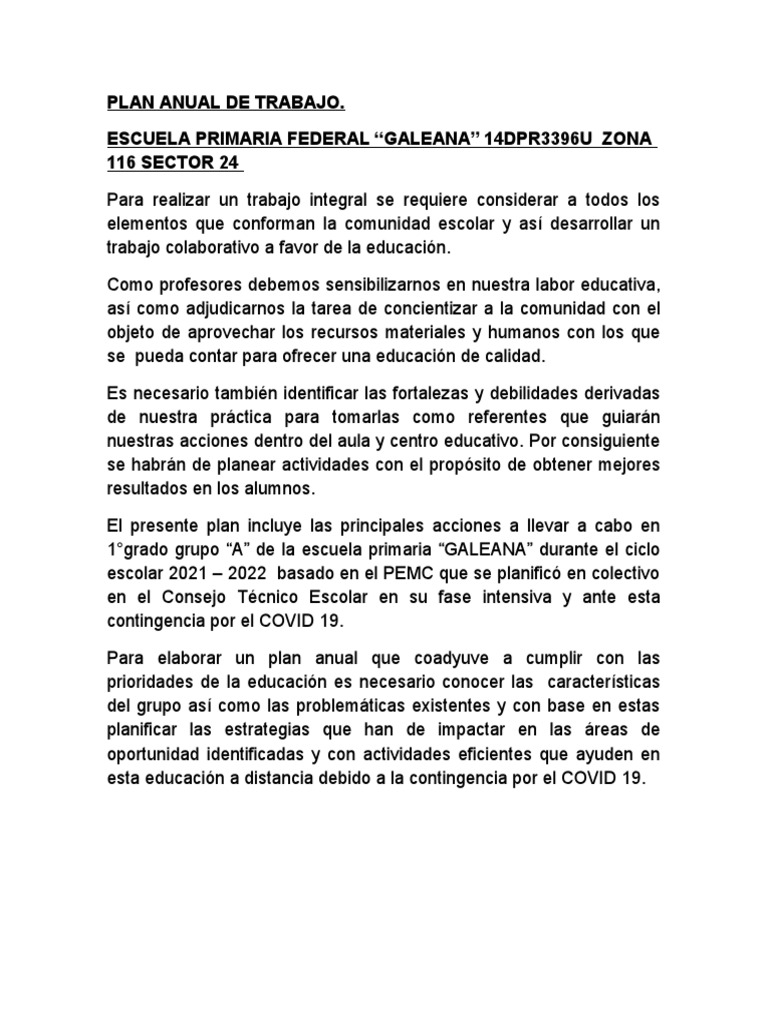 Plan Anual de Trabajo | PDF | Aprendizaje | Sílaba
