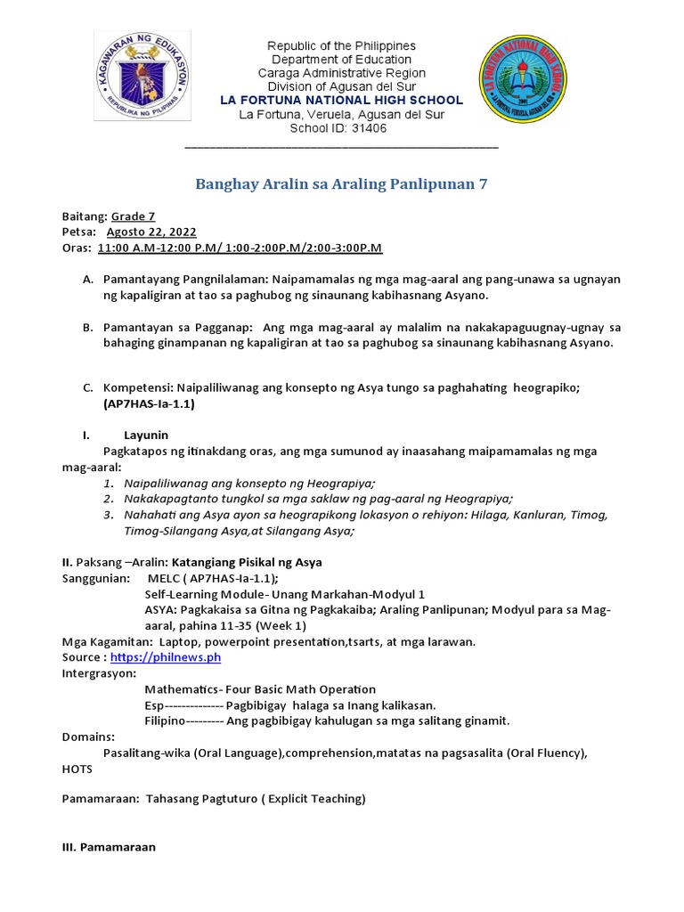 AP Unang Markahan Modyul 1 Lesson Plan | PDF