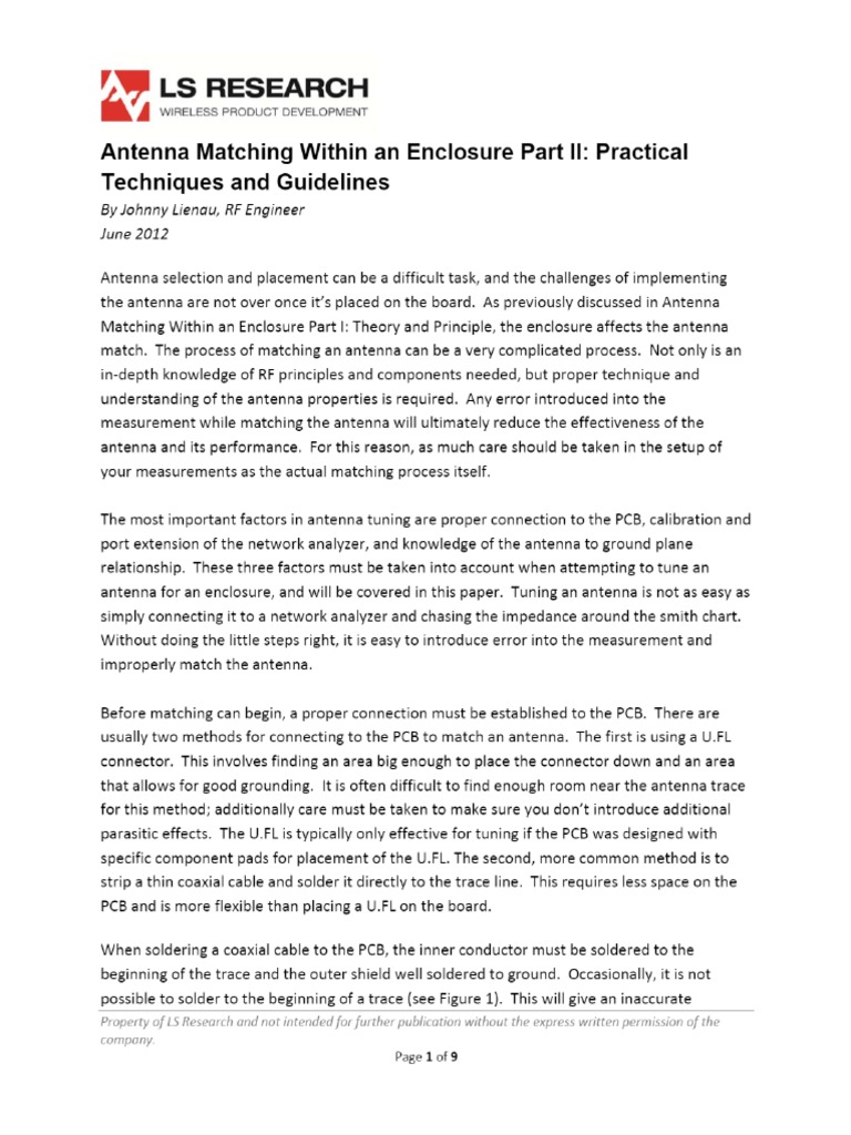 Antenna Matching Within An Enclosure Part II - Practical Techniques and Guidelines | PDF