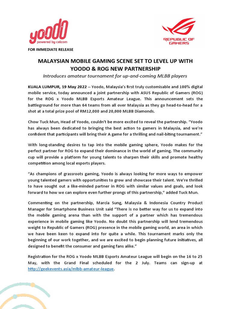 Press Release - Yoodo Asus RoG Final | PDF | Classes Of Computers | Computing