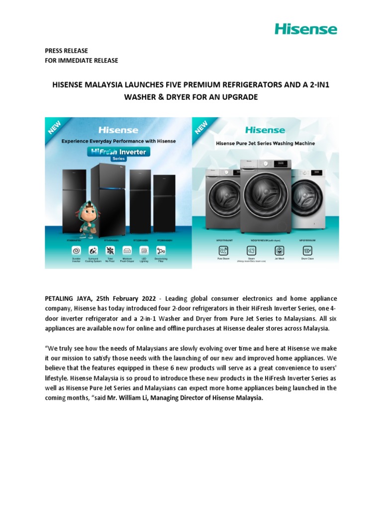 Press Release - Hisense Malaysia Launches Five Premium Refrigerators ...