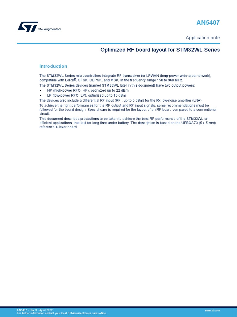 Optimized RF Board Layout For STM32WL Series: Application Note | PDF ...