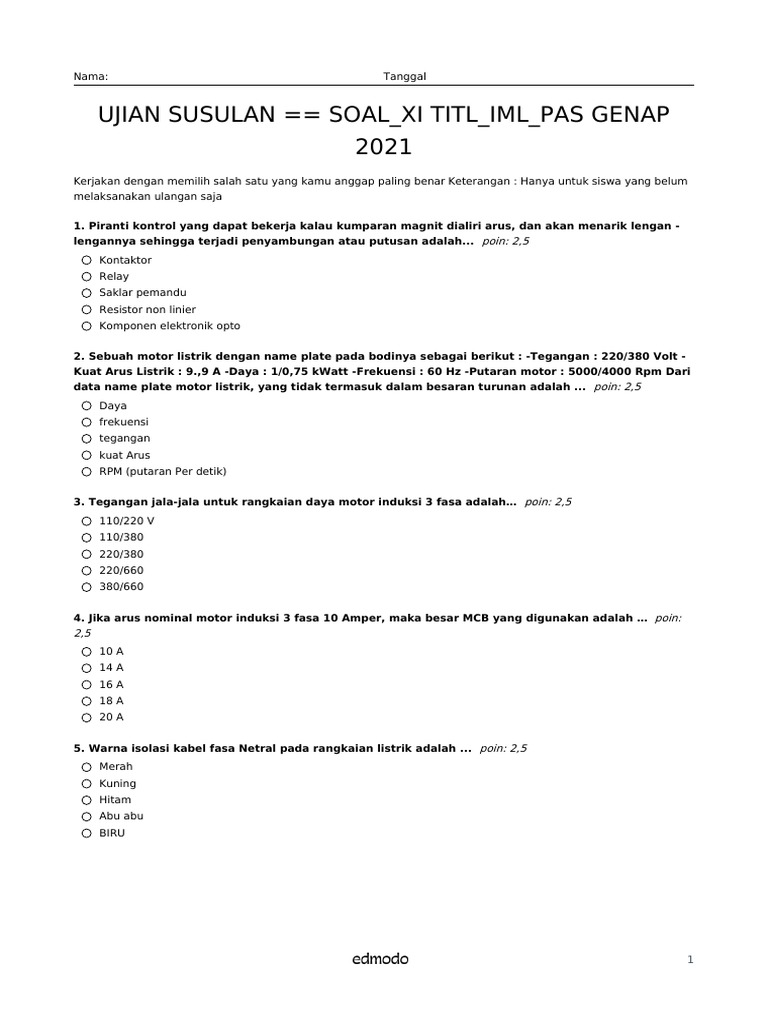 Ujian Susulan Soal - Xi Titl - Iml - Pas Genap 2021 | PDF