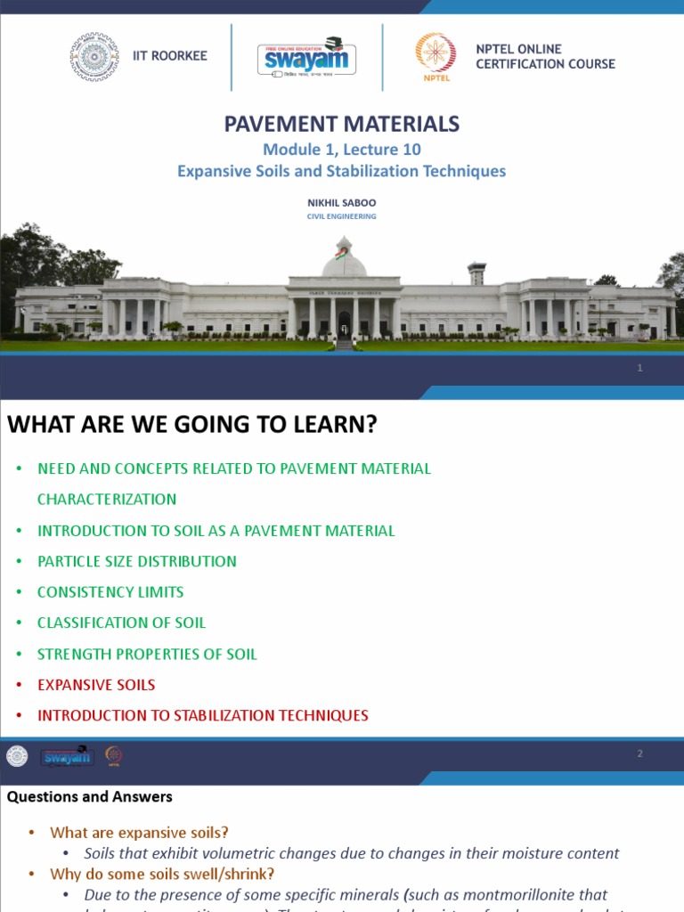 Pavement Materials: Module 1, Lecture 10 Expansive Soils and Stabilization Techniques | Download ...