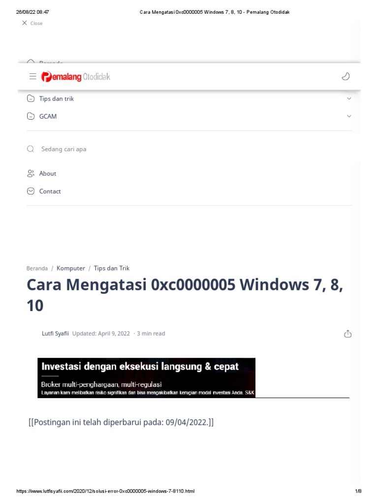 Cara Mengatasi 0xc0000005 Windows 7, 8, 10 - Pemalang Otodidak | PDF ...