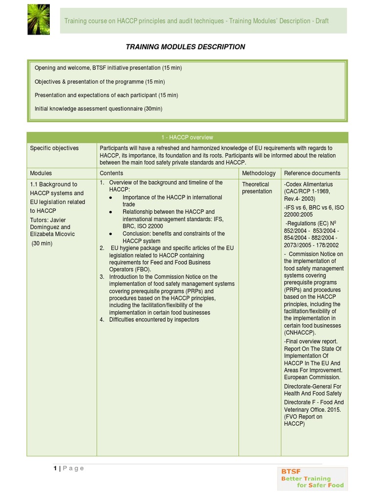 HACCP Ph2 Modules Description Draft | PDF | Hazard Analysis And ...