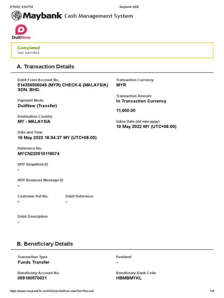 Maybank Funds Transfer Details Report | PDF | Payments | Debit Card