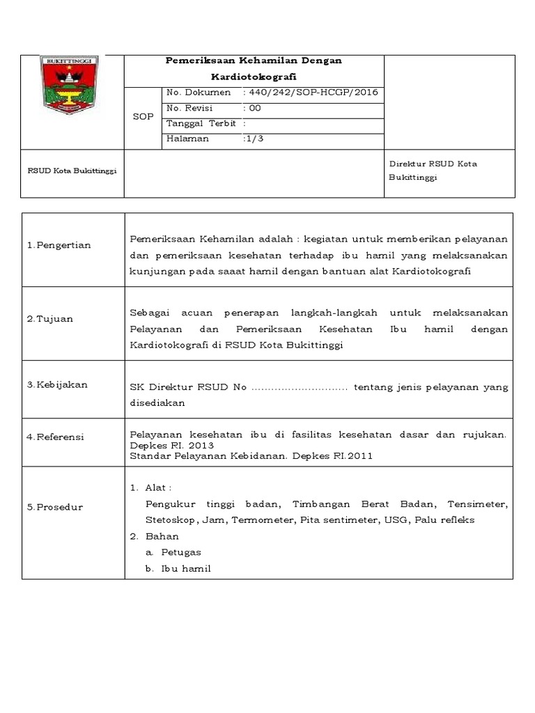 Sop Pemeriksaan Kehamilan Dengan CTG | PDF