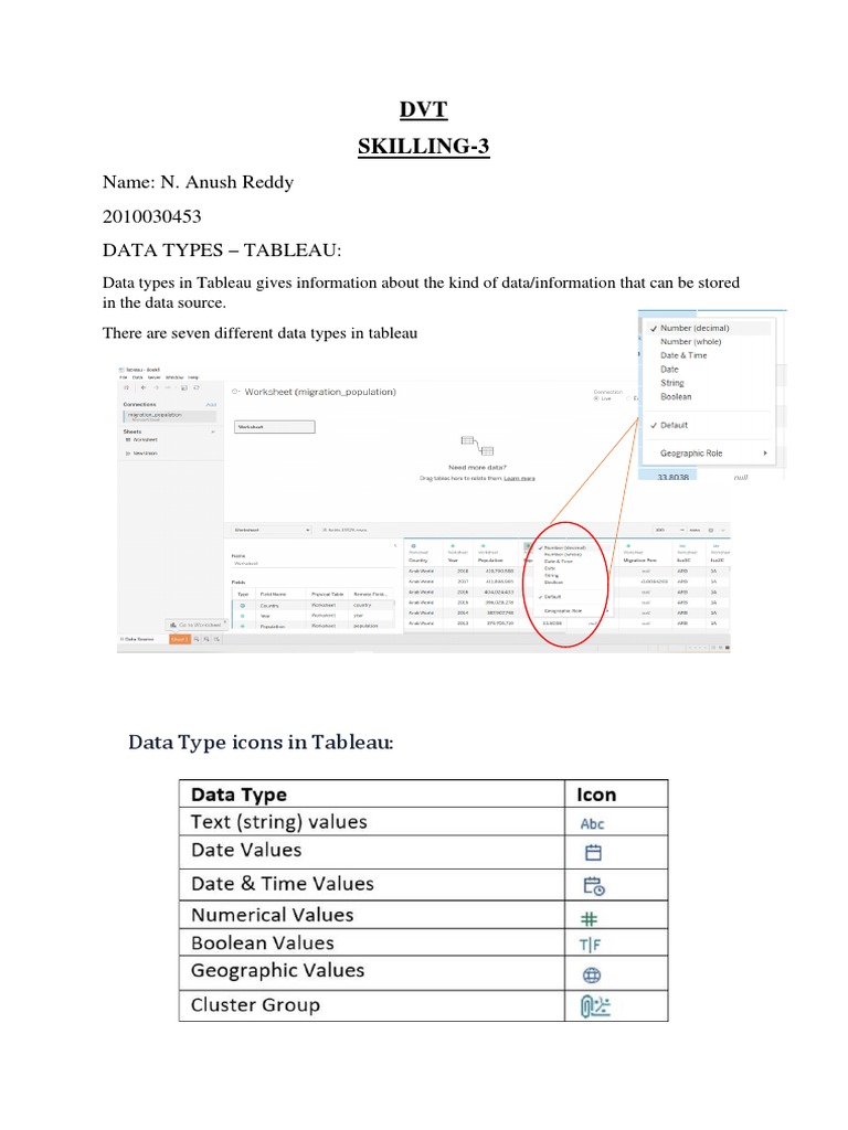 Name: N. Anush Reddy 2010030453 Data Types - Tableau:: DVT Skilling-3 ...