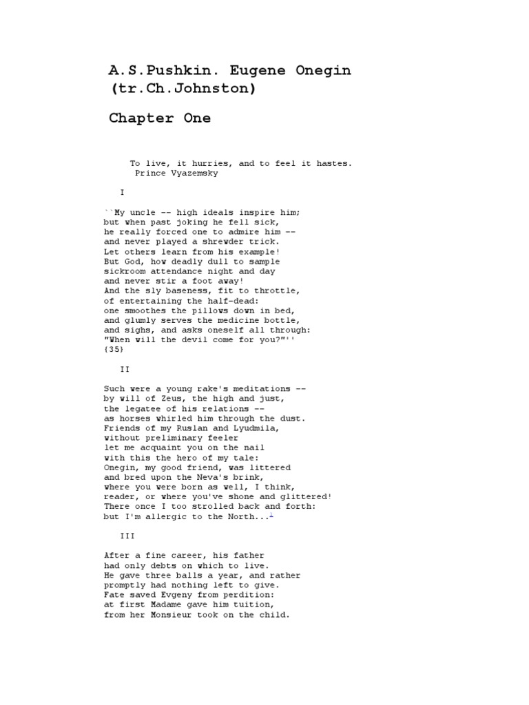Eugene Onegin (Translated by Charles Johnston) | PDF | Alexander Pushkin
