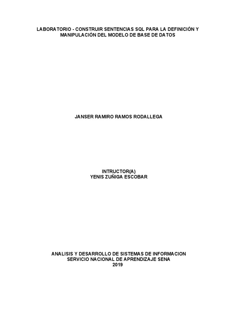 Construir Sentencias SQL para La Definición y Manipulación Del Modelo ...