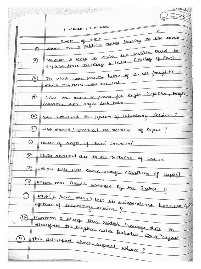 History Rev Revolt 1857 Icse Class 10 | PDF