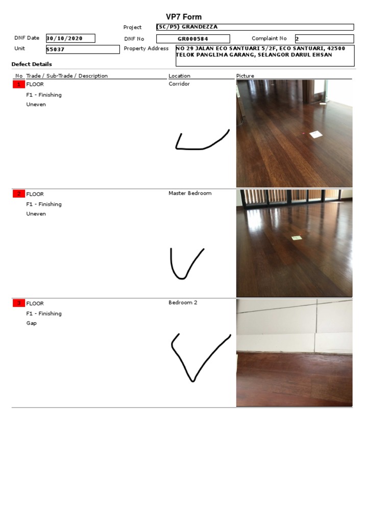 VP7 Form: Project DNF Date DNF No Complaint No | PDF