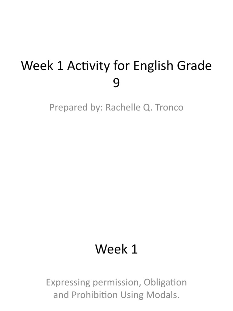 Week 1 Activity For English Grade 9 | PDF