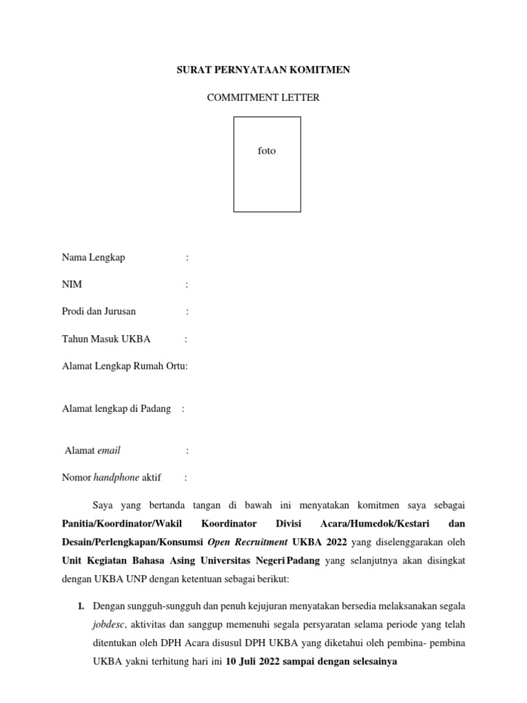 Surat Pernyataan Komitmen | PDF