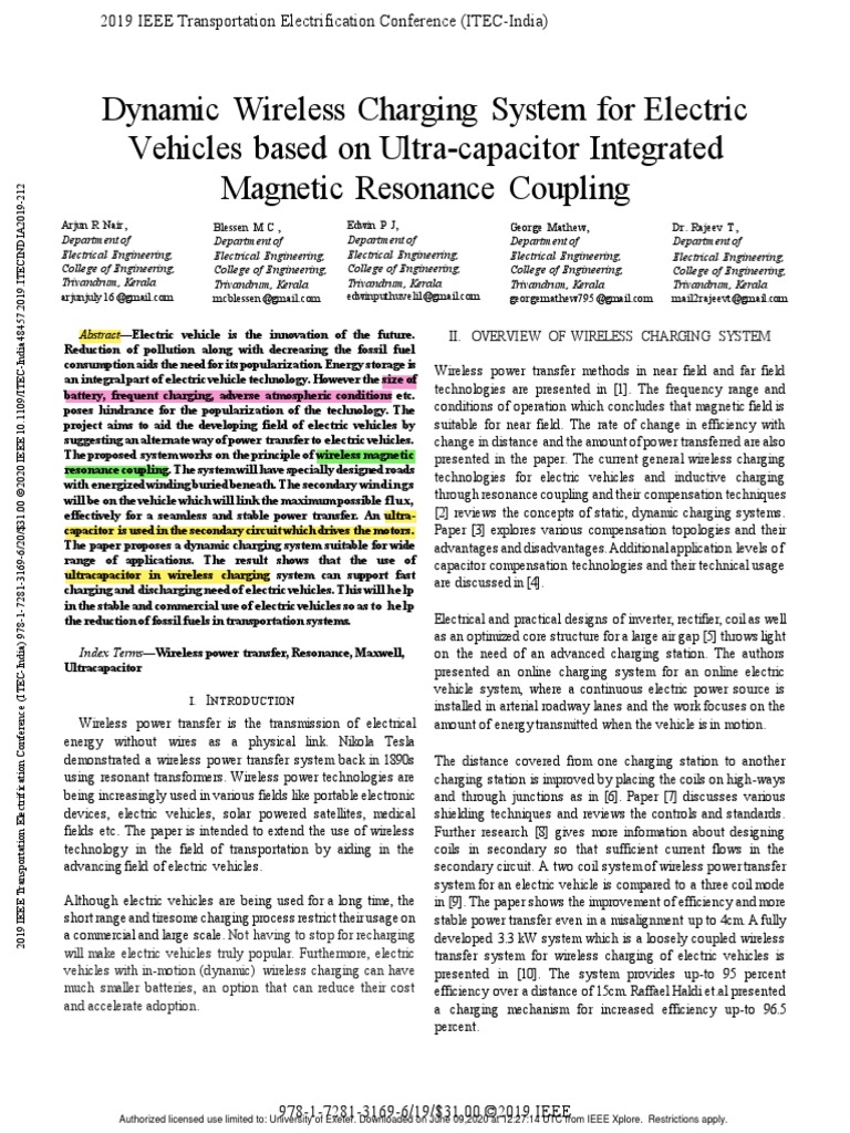 Dynamic Wireless Charging System For Electric Vehicles Based On Ultra-Capacitor Integrated ...