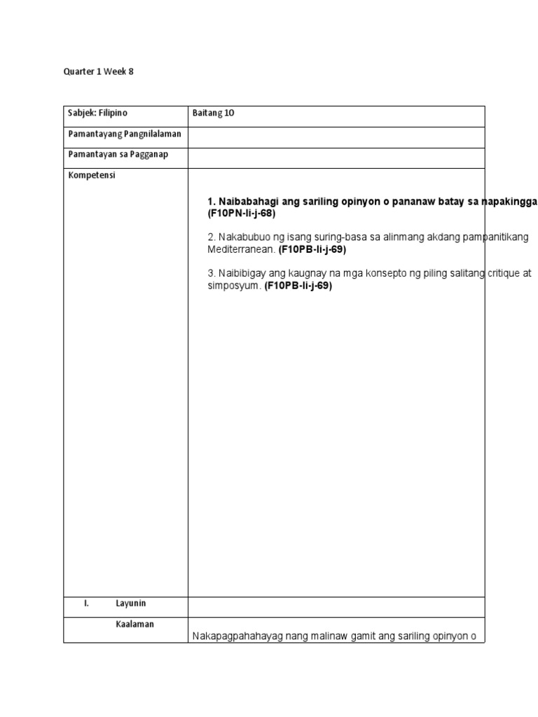 Filipino 10 Q1 Week 8 | PDF