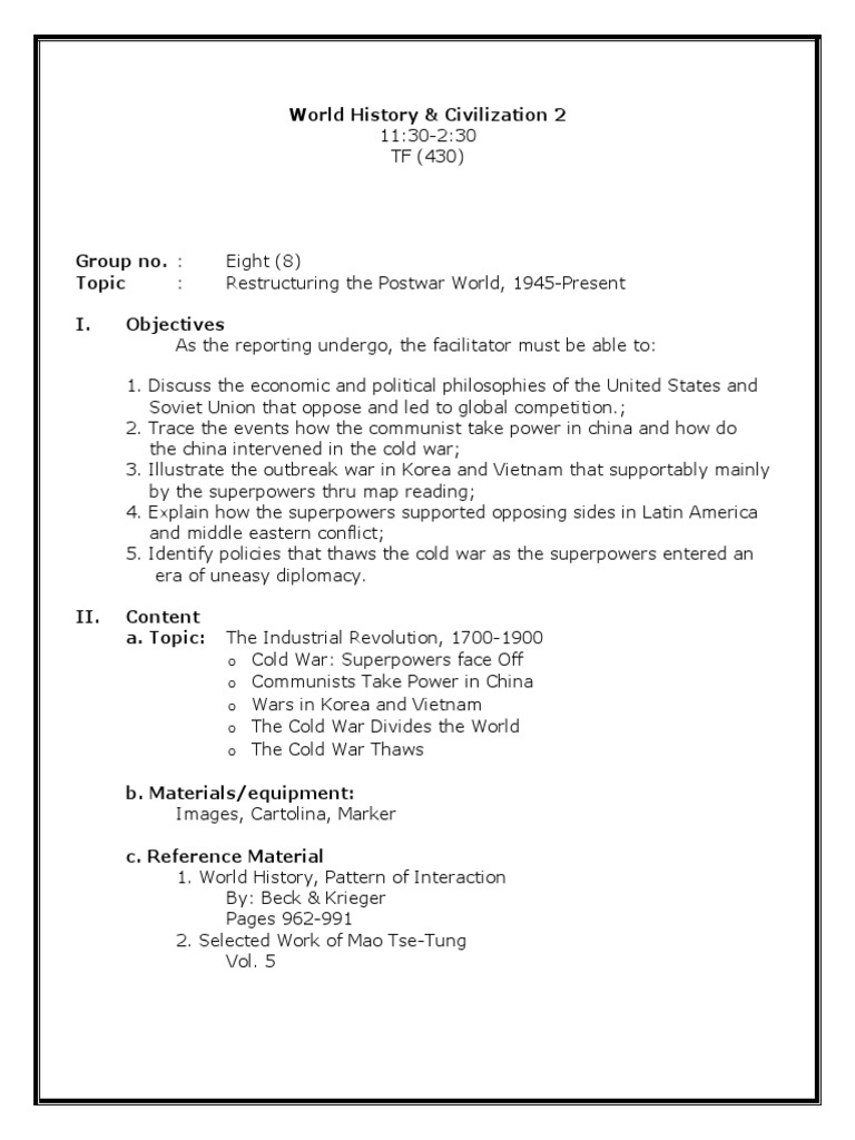 LP Restructuring The Postwar World 1945 Present | PDF | Cold War | Lecture